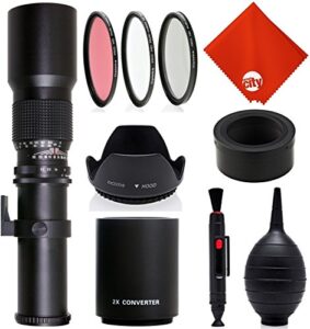 opteka 500mm/1000mm f/8 manual telephoto lens for canon eos 80d, 70d, 60d, 60da, 50d, 40d, 30d, 1ds, mark iii ii, 7d, 6d, 5d, 5ds, rebel t6s, t6i, t6, t5i, t5, t4i, t3i, t3 and t2i digital slr cameras