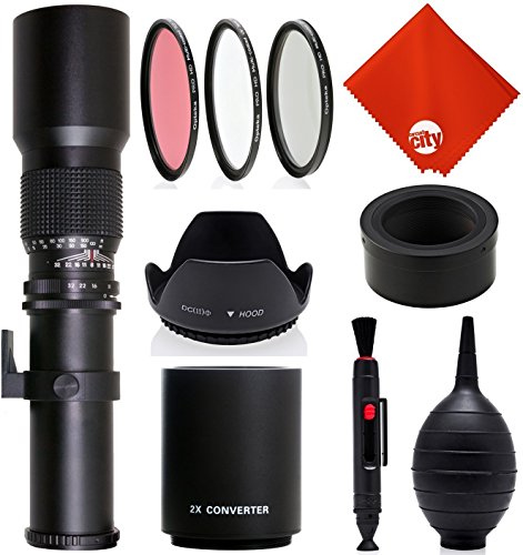 Opteka 500mm/1000mm f/8 Manual Telephoto Lens for Canon EOS 80D, 70D, 60D, 60Da, 50D, 40D, 30D, 1Ds, Mark III II, 7D, 6D, 5D, 5DS, Rebel T6s, T6i, T6, T5i, T5, T4i, T3i, T3 and T2i Digital SLR Cameras