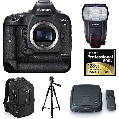 Canon EOS-1D X Mark II Digital SLR Camera, Flash, Cardm, and Accessories Bundle - Includes Camera, Flash, Memory Cards, Storage Hub, Backpack, and Tripod