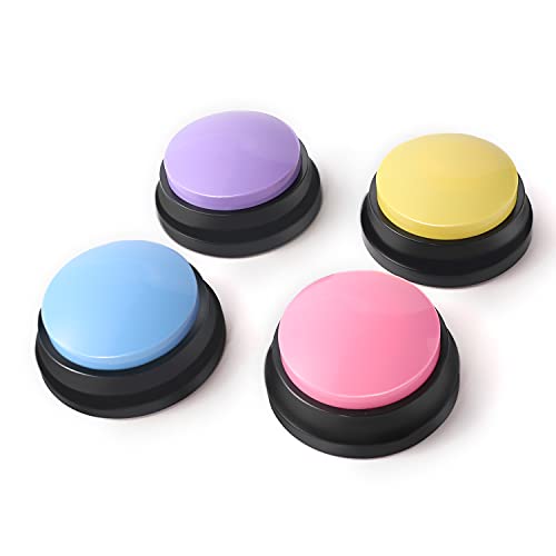 Voice Recording Button, Dog Buttons for Communication Pet Training Buzzer, 30 Second Record & Playback, Funny Gift for Study Office Home 4 Packs (Blue+Pink+Yellow+Purple)