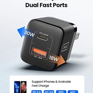 USB C Charger, INIU 30W PD QC 3.0 Dual Port Type C Charger Fast Charging Block, USB C Wall Charger with Foldable Plug for iPhone 14 13 12 11 Pro Max Samsung S21 S20 Note 20 iPad Pro Google LG AirPods