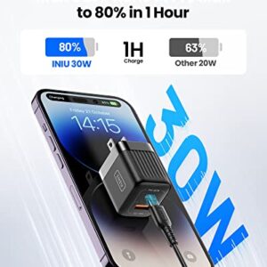 USB C Charger, INIU 30W PD QC 3.0 Dual Port Type C Charger Fast Charging Block, USB C Wall Charger with Foldable Plug for iPhone 14 13 12 11 Pro Max Samsung S21 S20 Note 20 iPad Pro Google LG AirPods