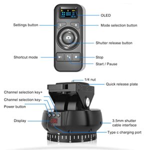 Motorized Pan Tilt Head, 360° Rotation Motorized Panoramic Head, Wireless Remote Control Pan Tilt Professional Multifunctional Motorized Panoramic Head, for Mobile Phone Camera, Max.1Kg Load