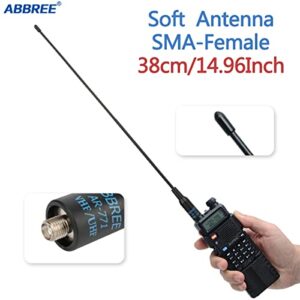 ABBREE AR-771 14.96Inch SMA-Female Dual Band VHF/UHF High Gain Soft Whip Antenna for Baofeng UV-5R(All),BF-F8HP, BF-F8TD,UV-82(All) BF-888S UV-10R BF-H6/H7 TP-8Plus Kenwood Two Way Radio