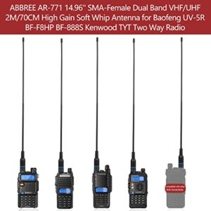 ABBREE AR-771 14.96Inch SMA-Female Dual Band VHF/UHF High Gain Soft Whip Antenna for Baofeng UV-5R(All),BF-F8HP, BF-F8TD,UV-82(All) BF-888S UV-10R BF-H6/H7 TP-8Plus Kenwood Two Way Radio