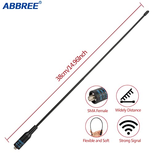 ABBREE AR-771 14.96Inch SMA-Female Dual Band VHF/UHF High Gain Soft Whip Antenna for Baofeng UV-5R(All),BF-F8HP, BF-F8TD,UV-82(All) BF-888S UV-10R BF-H6/H7 TP-8Plus Kenwood Two Way Radio