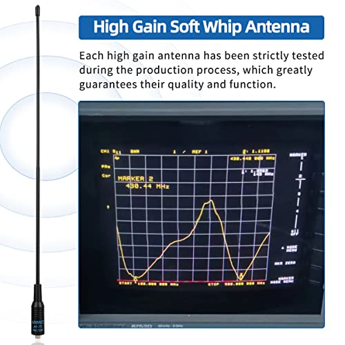 ABBREE AR-771 14.96Inch SMA-Female Dual Band VHF/UHF High Gain Soft Whip Antenna for Baofeng UV-5R(All),BF-F8HP, BF-F8TD,UV-82(All) BF-888S UV-10R BF-H6/H7 TP-8Plus Kenwood Two Way Radio