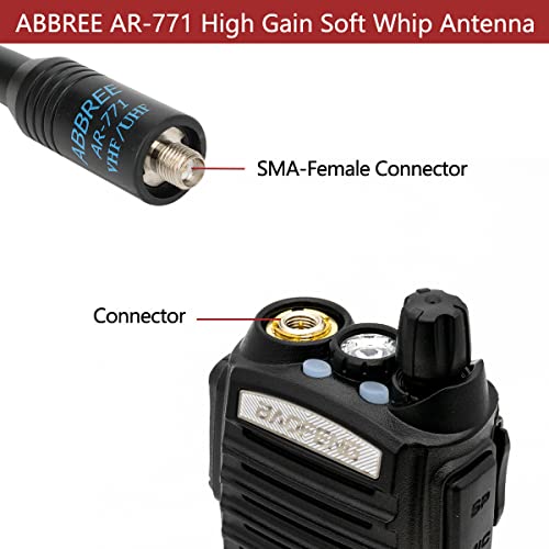 ABBREE AR-771 14.96Inch SMA-Female Dual Band VHF/UHF High Gain Soft Whip Antenna for Baofeng UV-5R(All),BF-F8HP, BF-F8TD,UV-82(All) BF-888S UV-10R BF-H6/H7 TP-8Plus Kenwood Two Way Radio