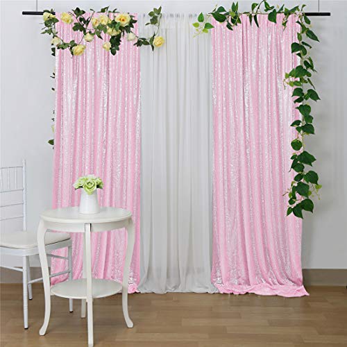 Pink Sequin Curtains 4 Panels 2FTx8FT Sequin Photo Backdrop Wedding Glitter Fabric Backdrops Party Background Photography Drapes