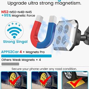 APPS2Car Magnetic Phone Car Mount Transmission Shaft Rearview Mirror Phone Holder for Car [Multi-Pivots 2023 Upgraded] Low Profile Long Arm Strong Magnets Adjustable Angles & Heights for All Phones