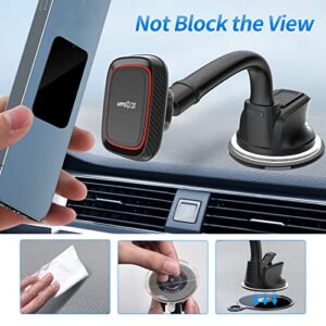 APPS2Car Magnetic Car Phone Holder Mount with 6 Strong Magnets, Windshield Phone Magnetic Holder, Suction Cup Phone Holder for Car, Dashboard Magnet Holder, fit Most Smartphones & Mini Tablets