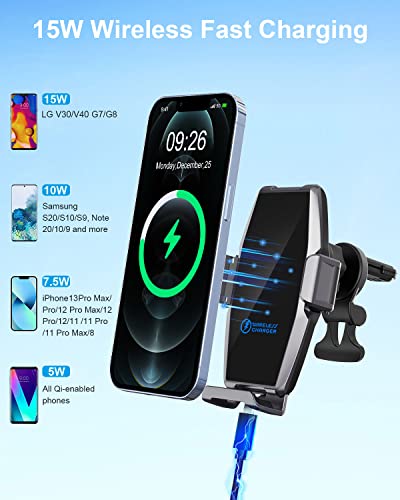 Wireless Car Charger, BelPel 15W Qi Fast Charging Auto-Clamping Car Charger Mount, Air Vent Car Charging Phone Holder for iPhone 14/13/12/11 Pro Max Series, Galaxy S22/S21, Clearance