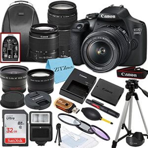 canon eos 2000d / rebel t7 dslr camera with ef-s 18-55mm lens + sandisk 32gb card + tripod + case + wideangle lenses + zeetech accessory bundle (20pc bundle) (18-55mm + 75-300mm, 32gb card)