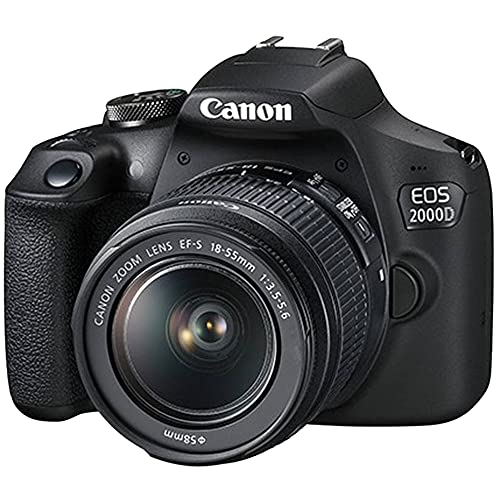 Canon EOS 2000D / Rebel T7 DSLR Camera with EF-S 18-55mm Lens + SanDisk 32GB Card + Tripod + Case + Wideangle Lenses + ZeeTech Accessory Bundle (20pc Bundle) (18-55MM + 75-300MM, 32GB Card)