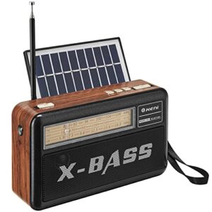 g keni retro shortwave radio portable am fm with rechargeable battery operated, bluetooth vintage radio strong reception, aux/usb/tf card input, solar panel, large knob, big speaker, emergency light