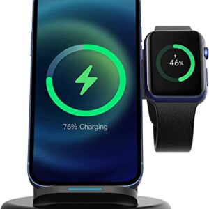 3 in 1 Wreless Charging Station for Apple Phone and Watch, iQouda Wireless Phone Charger Stand for Apple iPhone/AirPods Pro/iWatch and Qi Certified Phone