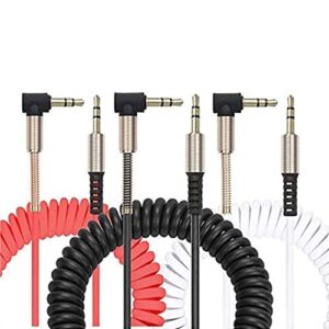 lingyu coiled 3.5mm stereo audio cable,（3 pack) 3.2ft aux 3.5 audio cord compatible iphones, ipads, samsung and other 3.5mm dc plug port device-black,red,white