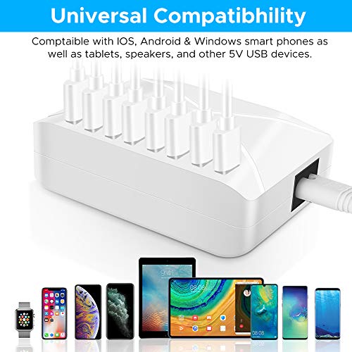 Ksing 8 Port USB Charging Station, 40W Home Desktop USB Fast Charger, Multiple USB Desktop Chargers, Suitable for Hotels, Shops, Schools, Shopping malls and Travel (UL Certification)（White）