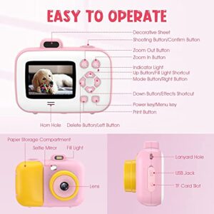 Digital Cameras for Kids Children's Camera, Digital Camera Print Instant Camera 48MP/2.7K Video Cameras with 16X Digital Zoom, 2.4 Inch Screen, 32GB Memory Card, Toy Gifts for Boys and Girls (Pink)