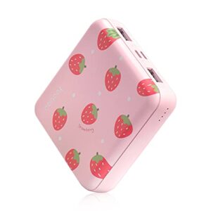 yoobao portable charger 10000mah cute power bank for girls mini fast charging compact battery pack with dual usb output & dual inport (2.1a type-c and 8-pin input),compatible with iphone,ipad-pink