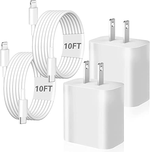 iPhone Charger Fast Charging,Apple Fast Charger iPhone[Apple MFi Certified]2Pack USB C Quick Wall Charger Plug with 10FT USB C to Lightning Cable for iPhone 14/14 Plus/14 Pro Max/13Pro/12MiNi/11/XR/SE