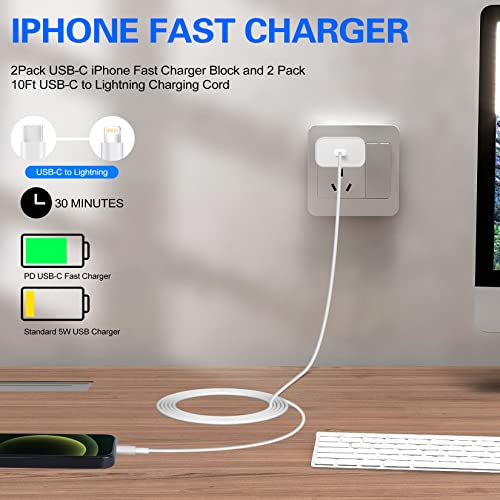 iPhone Charger Fast Charging,Apple Fast Charger iPhone[Apple MFi Certified]2Pack USB C Quick Wall Charger Plug with 10FT USB C to Lightning Cable for iPhone 14/14 Plus/14 Pro Max/13Pro/12MiNi/11/XR/SE