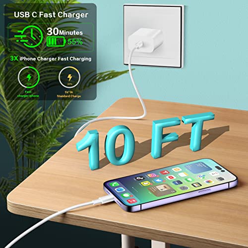 iPhone Charger Fast Charging,Apple Fast Charger iPhone[Apple MFi Certified]2Pack USB C Quick Wall Charger Plug with 10FT USB C to Lightning Cable for iPhone 14/14 Plus/14 Pro Max/13Pro/12MiNi/11/XR/SE