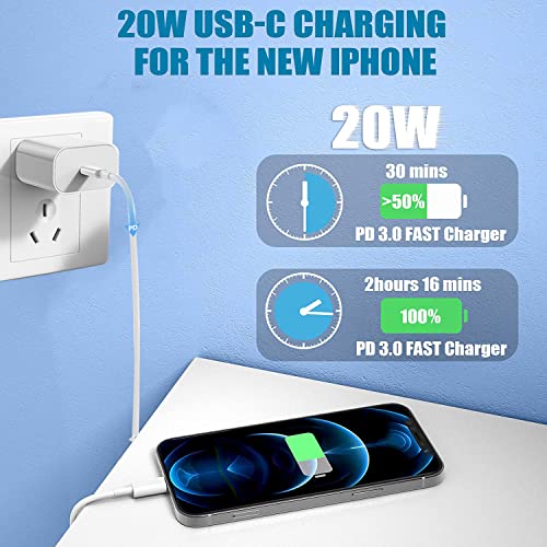 iPhone Charger Fast Charging Cable,【Apple MFi Certified】 wabklove USB C Wall Charger Fast Charging 20W PD Adapter with 3FT Lightning Cable for iPhone 14/13 12 11Pro Max