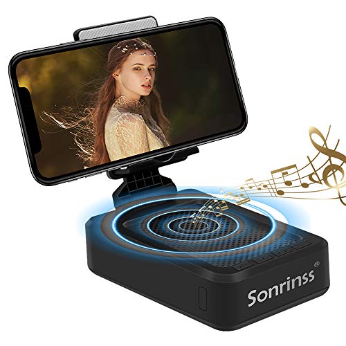 Cell Phone Stand with Wireless Bluetooth Speaker, Adjustable HD Surround Sound Cell Phone Speakers, Anti-Slip Phone Holder for Desk, Compatible with Any Smartphones, Suitable for Indoors, Outdoors