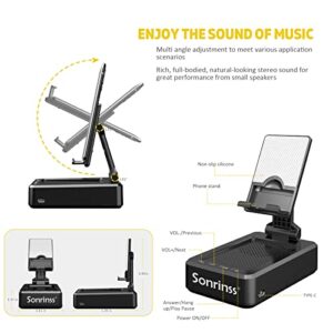 Cell Phone Stand with Wireless Bluetooth Speaker, Adjustable HD Surround Sound Cell Phone Speakers, Anti-Slip Phone Holder for Desk, Compatible with Any Smartphones, Suitable for Indoors, Outdoors