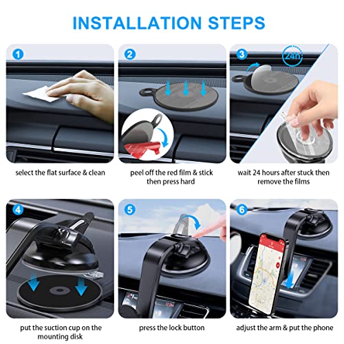 pop-tech Suction Cup Phone Holder for Socket Users, Dashboard Car Phone Mount for Collapsible Grip with Adjustable 360°Rotation, Includes 3M Sticky Adhesive Replacement for Expanding Stand - Black