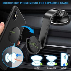 pop-tech Suction Cup Phone Holder for Socket Users, Dashboard Car Phone Mount for Collapsible Grip with Adjustable 360°Rotation, Includes 3M Sticky Adhesive Replacement for Expanding Stand - Black