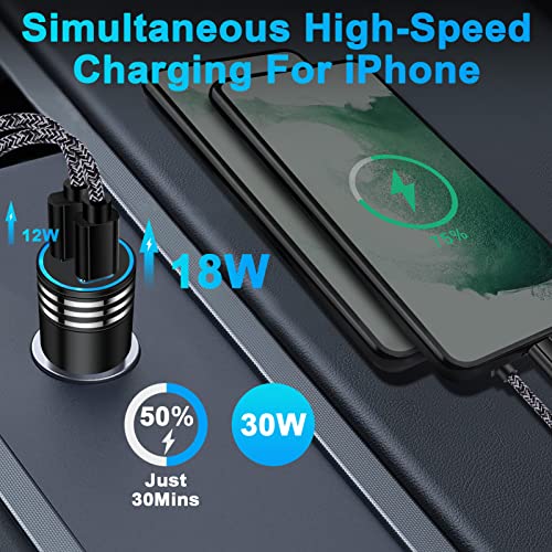 USB C Car Charger, 3Pack [PD 3.0+2.4A] 30W Dual Port Fast Car Charging Lighter Adapter Type C Cigarette Charger Plug for iPhone 14 13 12 11 Pro Max 10 SE XR XS X 8,Samsung S23 S22 S21 S20 A03S A13 A53