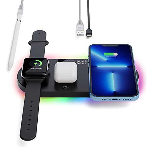 Minthouz 4 in 1 Wireless Charger, 18W Fast Wireless Charging Station for iPhone 13/12/11/XR/X/8 Series/Samsung Phone, Wireless Charging Pad Compatible with Apple Watch, AirPods (with 1 USB C-A Cable)