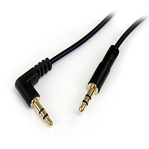 StarTech.com 1 ft. (0.3 m) Right Angle 3.5 mm Audio Cable - 3.5mm Slim Audio Cable - Male/Male - Aux Cable (MU1MMSRA), Black