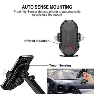 YITUMU Wireless Car Charger,15W Qi Fast Charging Auto-Clamping Car Phone Holder, Air Vent Windshield Dashboard Car Phone Mount,Long Arm Suction Cup Phone Holder for iPhone Samsung LG