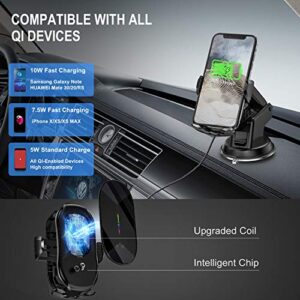 YITUMU Wireless Car Charger,15W Qi Fast Charging Auto-Clamping Car Phone Holder, Air Vent Windshield Dashboard Car Phone Mount,Long Arm Suction Cup Phone Holder for iPhone Samsung LG