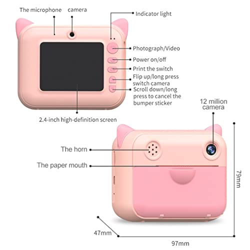 QSYY Children's Portable Printing Camera Front and Rear Dual-Camera Toy Camera with Printing Paper 2.4-Inch Display Screen Timed Photo Creative Photo Sticker Fun Photo Frame Boy Girl Gift,Pink