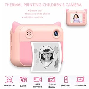 QSYY Children's Portable Printing Camera Front and Rear Dual-Camera Toy Camera with Printing Paper 2.4-Inch Display Screen Timed Photo Creative Photo Sticker Fun Photo Frame Boy Girl Gift,Pink