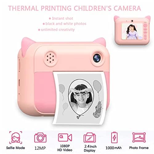 QSYY Children's Portable Printing Camera Front and Rear Dual-Camera Toy Camera with Printing Paper 2.4-Inch Display Screen Timed Photo Creative Photo Sticker Fun Photo Frame Boy Girl Gift,Pink