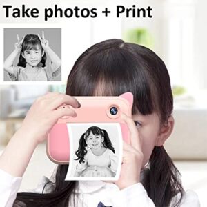 QSYY Children's Portable Printing Camera Front and Rear Dual-Camera Toy Camera with Printing Paper 2.4-Inch Display Screen Timed Photo Creative Photo Sticker Fun Photo Frame Boy Girl Gift,Pink