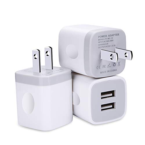 Charger Block, USB Wall Charger, FiveBox 3Pack Dual Port 2.1Amp Fast Wall Charger Brick Base Adapter Charging Cube Plug Charger Box Compatible iPhone 14 13 12 X 6 6S 7 8 Plus, iPad, Samsung, Android