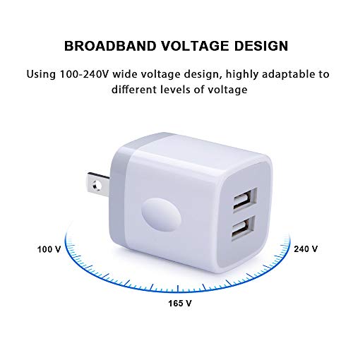 Charger Block, USB Wall Charger, FiveBox 3Pack Dual Port 2.1Amp Fast Wall Charger Brick Base Adapter Charging Cube Plug Charger Box Compatible iPhone 14 13 12 X 6 6S 7 8 Plus, iPad, Samsung, Android