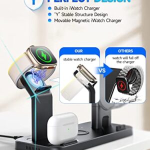 KINYELL Charging Station for Multiple Devices Apple，48W 5 in 1 Fast Wireless Charging Station for iPhone AirPods Apple Watch Charger, Gift for Men, Gift for Her Valentines Anniversary Day Black