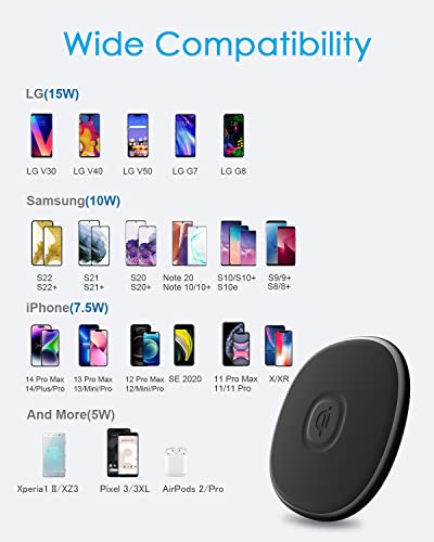 NANAMI Wireless Charger, Qi Certified 15W Max Fast Charging Pad with QC3.0 Adapter USB Phone Charger for iPhone 14/13/13 Pro/12/11/XS Max/XR/X/8,Samsung Galaxy S23/S22/S21/S20/S10/Note 20, Airpods Pro