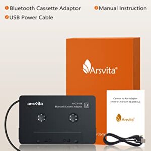 Arsvita Bluetooth 5.0 Cassette to Aux Adapter for Car, Tape Audio Adapter, Hands-Free Call, Charcoal Black