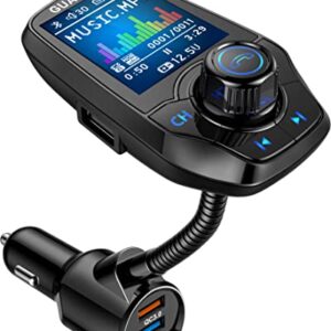 Bluetooth FM Transmitter in-Car Wireless Radio Adapter Kit W 1.8" Color Display Hands-Free Call AUX in/Out SD/TF Card USB Charger QC3.0 for All Smartphones Audio Players - RM100 Black