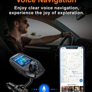 Bluetooth FM Transmitter in-Car Wireless Radio Adapter Kit W 1.8" Color Display Hands-Free Call AUX in/Out SD/TF Card USB Charger QC3.0 for All Smartphones Audio Players - RM100 Black