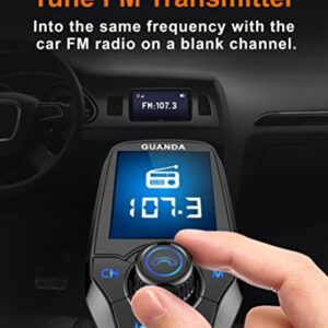 Bluetooth FM Transmitter in-Car Wireless Radio Adapter Kit W 1.8" Color Display Hands-Free Call AUX in/Out SD/TF Card USB Charger QC3.0 for All Smartphones Audio Players - RM100 Black