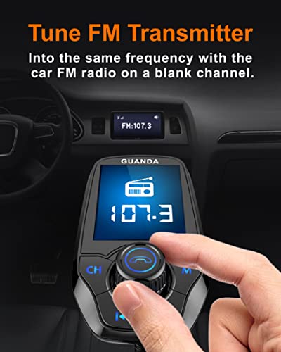 Bluetooth FM Transmitter in-Car Wireless Radio Adapter Kit W 1.8" Color Display Hands-Free Call AUX in/Out SD/TF Card USB Charger QC3.0 for All Smartphones Audio Players - RM100 Black